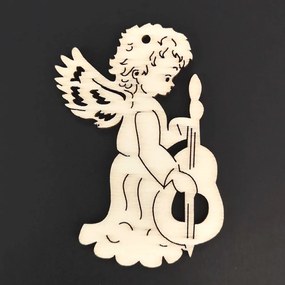 AMADEA Dřevěná ozdoba anděl s basou 8 cm