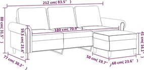 3místná pohovka s podnožkou hnědá 180 cm samet 3201222