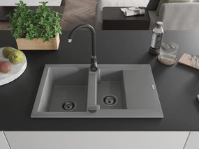 Mexen Gaspar, granitový dřez 737x475x177 mm, 1,5-komorový, šedá s černým sifonem, 6507731505-71-B