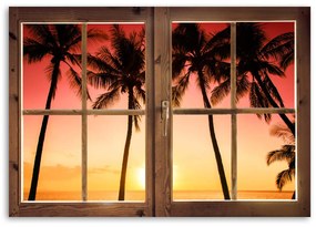 Gario Obraz na plátně Okno - palmy a slunce Rozměry: 60 x 40 cm