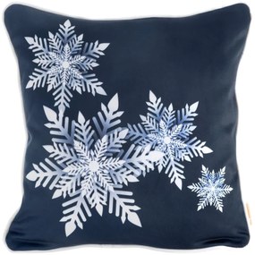 Modrý vánoční povlak na polštář zdobený sněhovými vločkami Šírka: 45 cm | Dĺžka: 45 cm