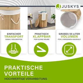 Juskys Kulatý bambusový koš na prádlo Curly-Round 55 l Barva: přírodní