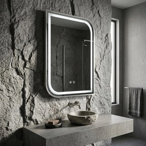 Rea Zrcadlo 80x60 cm s vyhříváním a regulovatelným LED osvětlením HOM-00301 kartáčovaný nikl