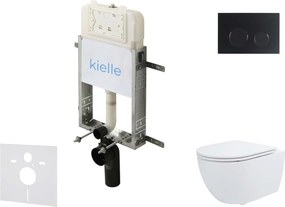 kielle Genesis New - Set předstěnové instalace, klozetu Oudee, Vortex Rimless+, sedátka softclose a tlačítka Gemini New II, matná černá 30502SZ06