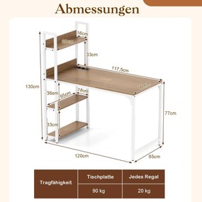 Costway Stůl s nabíjecí stanicí s otevřenou knihovnou natural – 120 × 65 cm