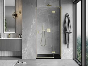 Mexen Mist-H L, 1-křídlé sprchové dveře pravé 75 cm, čiré sklo, zlatý matný profil, 8A5L-075-000-55-00-P