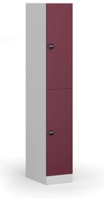 Šatní skříňka S1 s úložnými boxy, 2 boxy, 1850 x 300 x 500 mm, RFID zámek, červené dveře