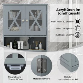 Costway Koupelnová vysoká skříňka s nastavitelnými policemi a dvířky a 3