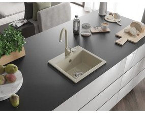 Mexen Milo, 1-komorový granitový dřez 43,5x41 cm a kuchyňská baterie Telma, béžová, 6505-69-670200-69