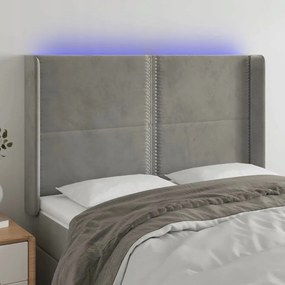 Čelo Postele S Led Tmavě Zelené Samet Světle šedá 147 x 16 x 118/128 cm