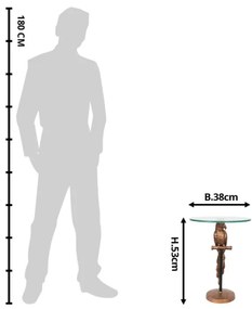 Měděný antik odkládací stolek s papouškem a skleněnou deskou Parrot – 38x53 cm