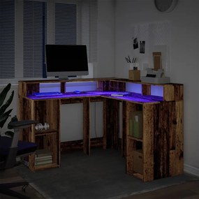 Psací stůl s LED světly old wood 130x130x91 cm kompozitní dřevo 3309454