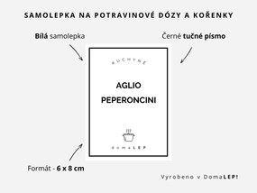 AGLIO PEPERONCINI - omyvatelná samolepka na kořenky, výběr rozměrů Ø 5 cm / 5 x 5 cm / 6 x 8 cm | DomaLEP tvar: OBDÉLNÍK, barva: BÍLÁ - ČERNÉ písmo, velikost: š. 6 cm x v. 8 cm - tučné písmo