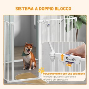 Sklápěcí psí brána PawHut pro střední a velké psy s dvojitým zámkem, modulární kovová a plastová bezpečnostní brána, 123x102x100 cm, Bílá