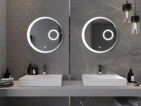 Mexen Ella koupelnové osvětlené zrcadlo s kosmetickým zrcátkem, kulaté 60 cm, LED 6000K, anti-pára - 9811-060-060-611-00