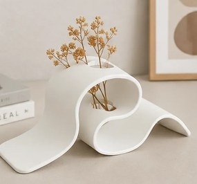 váza, asymetrická, plast, 8x20x6 cm, bílá, Dekorino VD20260002