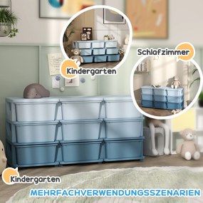 HOMCOM komoda s 9 zásuvkami pro děti – organizér na hračky, modrá, 113 x 37 x 56,5 cm – pro děti 3–6 let
