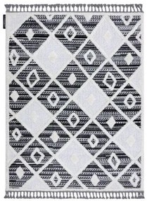 koberec MAROC P662, černo bílá střapce, vzor diamant, Berber, Mar velikost 200x290 cm | krásné koberce cz