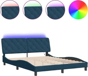 Rám postele s LED bez matrace modrý 160 x 200 cm samet 3213865