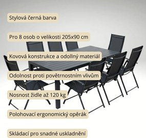Vikio Zahradní set 205x90 pro 8 osob V138 černá