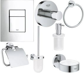 Set splachovací tlačítko Grohe Skate 38732000, záchodová štětka Grohe Essentials 40374001, 40367001, 40369001, 40365001, 40394001, 40364001