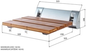 Aqualine Sklopné sedátko do sprchového koutu 32x32,5cm, bambus - AE236