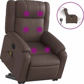 Elektrické zvedací masážní polohovací křeslo hnědé umělá kůže 3205173