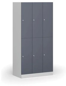 Šatní skříňka s úložnými boxy, 6 boxů, 1850 x 900 x 500 mm, cylindrický zámek, tmavě šedé dveře