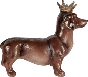 Hnědá dekorace jezevčík s korunkou Dachshund - 35*14*28 cm