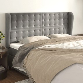 Čelo postele typu ušák světle šedé 203x23x118/128 cm samet 3118456