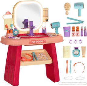 Dětský toaletní stolek AIYAPLAY 23 dílů, S make-up zrcadlem LED, světlem a hudbou, pro děti 3-6 let, růžový