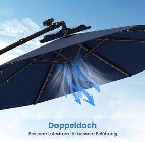Costway Ø 300 cm konzolový deštník se 40 solárními LED světly a pytli s – modrý