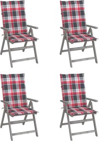 vidaXL Zahradní polohovací židle s poduškami 4 ks masivní akácie [3065377] Barva: Vzor červená kostka