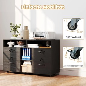 Costway Pojízdný kontejner s 4 zásuvkami, mobilní kartotéka, uzamykatelný
