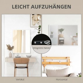 HOMCOM Obdélníkové Zrcadlo na Zeď 60 x 80 cm, MDF Rám, ideální do koupelny, obývacího pokoje nebo ložnice, bílá