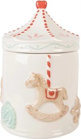 Bílá keramická dóza s houpacími koníky - Ø 15*22 cm