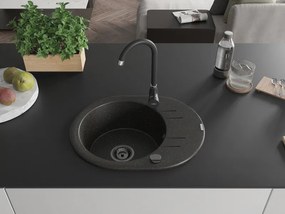 Mexen Kevin, granitový dřez 586x458x190 mm, 1-komorový, černá-zlatá metalíza s černým sifonem, 6517581005-75-B
