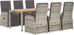 7dílný zahradní jídelní set s poduškami šedý polyratan 3157595