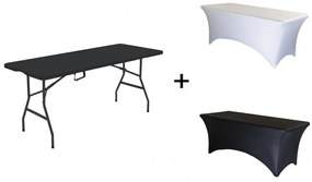 AKCE! Skládací stůl 183x76 cm BLACK PŮLENÝ + ubrus BASIC ZDARMA Barva ubrusu: BÍLÁ / WHITE