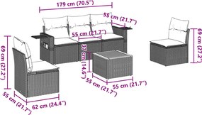6dílná zahradní sedací souprava s poduškami černá polyratan 3224502