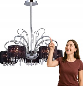 Černá lampa Span Glamour Křišťálová pro 5 žárovek Italux
