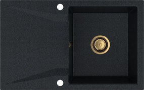 Sink Quality Obsidian, kuchyňský granitový dřez 790x500x210 mm + zlatý sifon, černá skvrnitá-Brocade, SKQ-OBS.B.1KDO.XG
