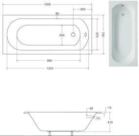 NIKIDO - B Akrylátová vana INTRICA SLIM 150x75, 160x75, 170x75 Velikost: 170x75