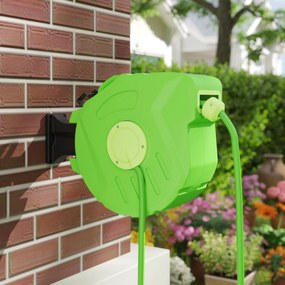 Outsunny Automatický Navíječ Hadice 15+1,5m – Zelená, 180° Otočný Hadicový Navíječ do Zahrady