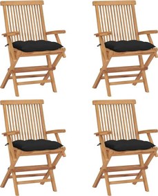 vidaXL Zahradní židle s mi poduškami 4 ks masivní teak [3065632] Barva: Černá