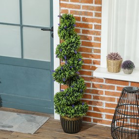 HOMCOM 2dílná sada umělých rostlin, spirálový design, cementový základ, zelená