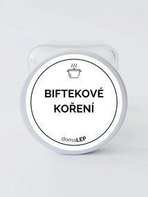 Samolepka na kořenky BIFTEKOVÉ KOŘENÍ bílá 5 cm tučné písmo