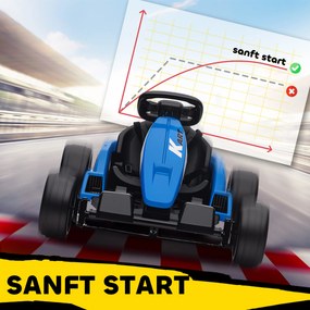 AIYAPLAY 24V elektrické Go-Kart, režim driftu, nastavitelná sedačka, 5bodový bezpečnostní pás, hudební funkce, 6–12 let, modrá