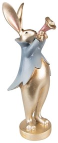 Dekorace králík v modrém kabátku s trumpetou - 9*8*26 cm