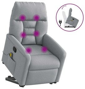Zvedací masážní polohovací křeslo světle šedé textil 3303042